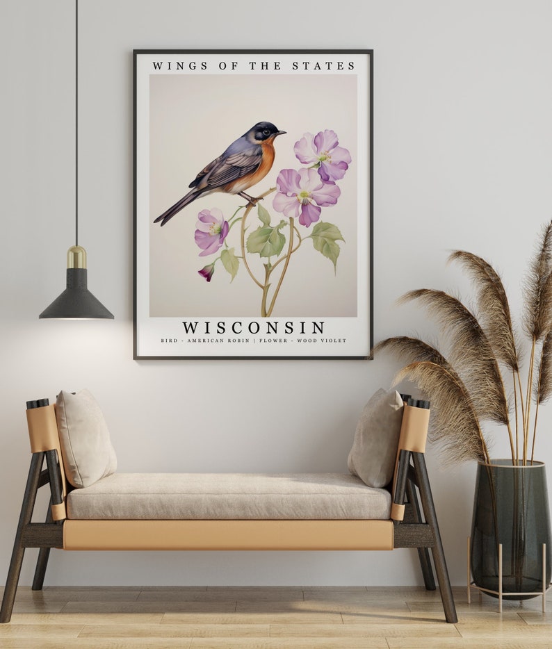 Wisconsin State Bird - American Robin and State Flower - Wood Violet ...