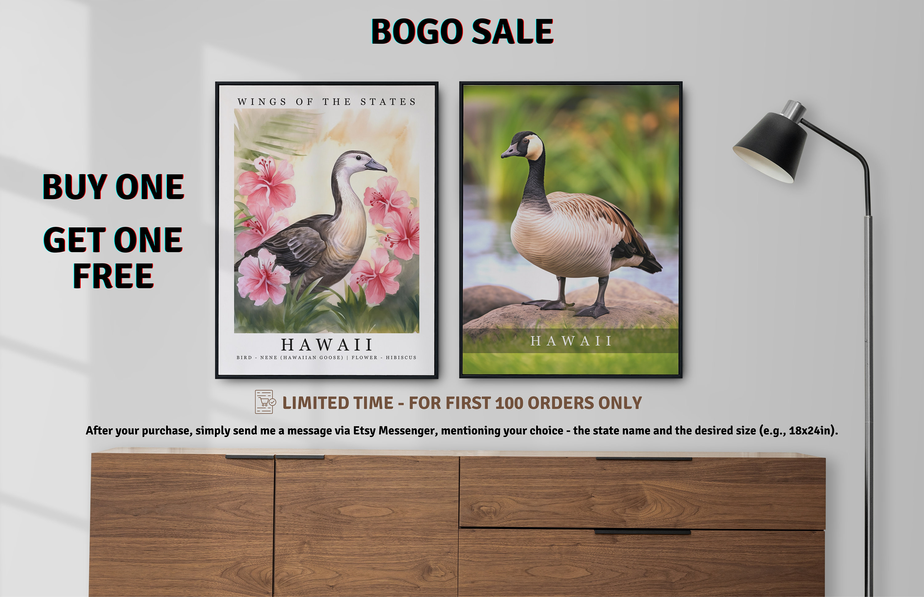Hawaii State Bird Nene hawaiian Goose and State Flower - Etsy