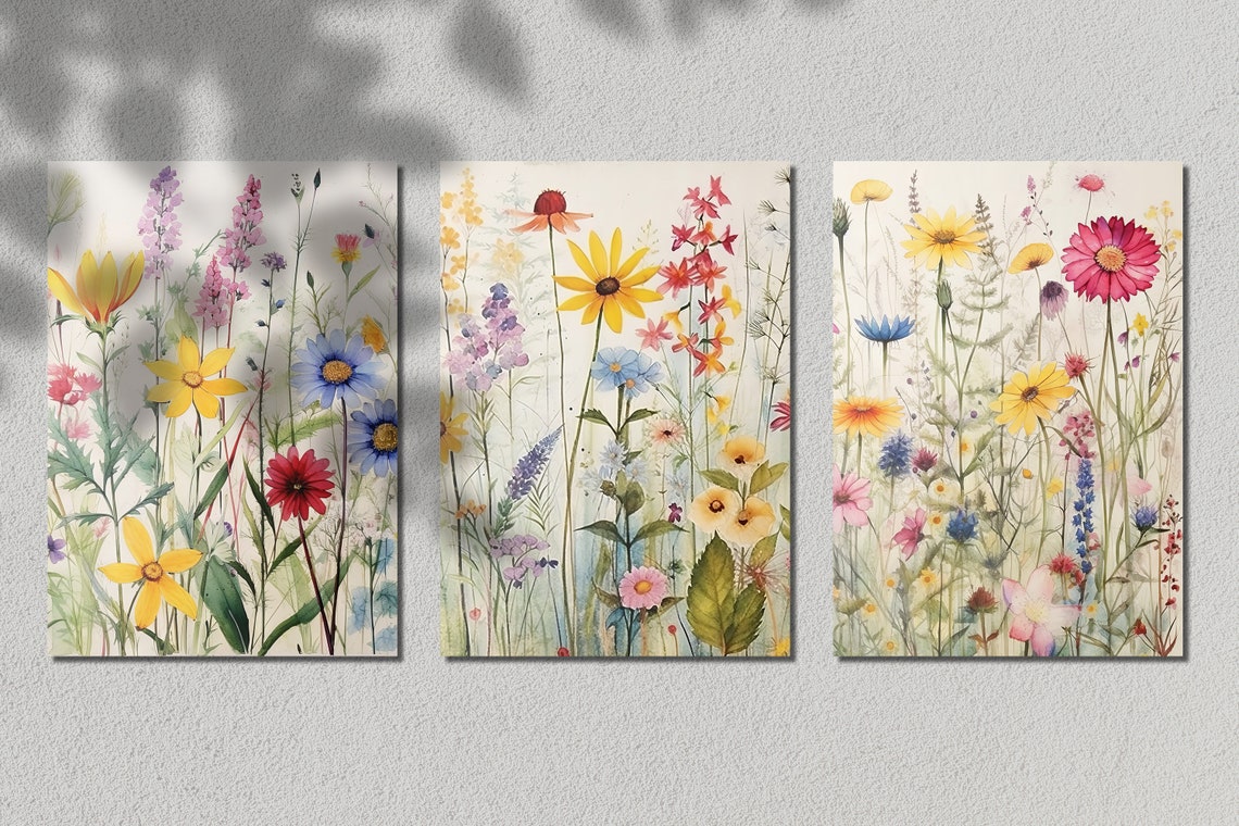 Watercolor Wildflowers Floral Botanical Prints D2, Minimalist Modern ...