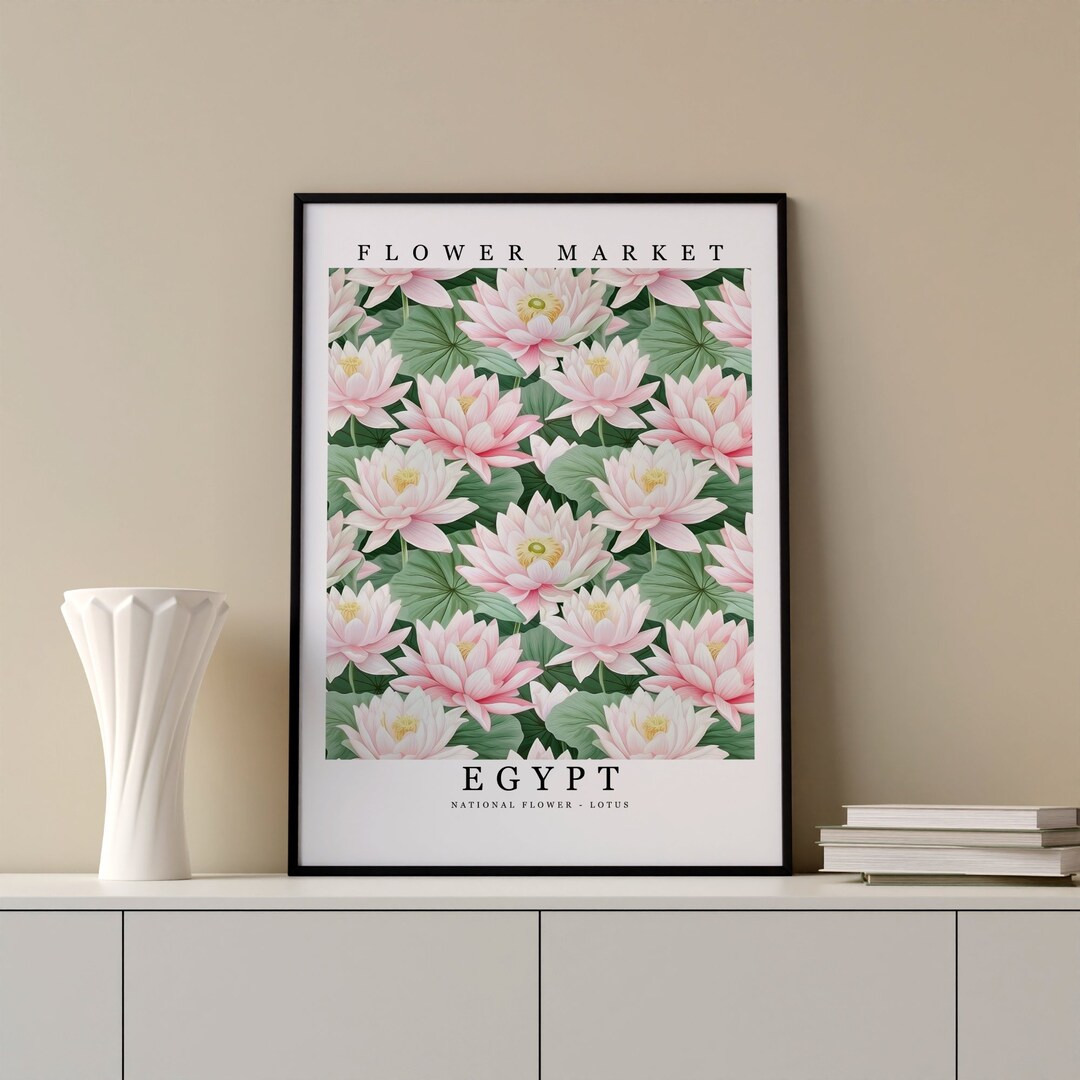 Egypt National Flower - Lotus Wall Art Print Flower Market Poster ...