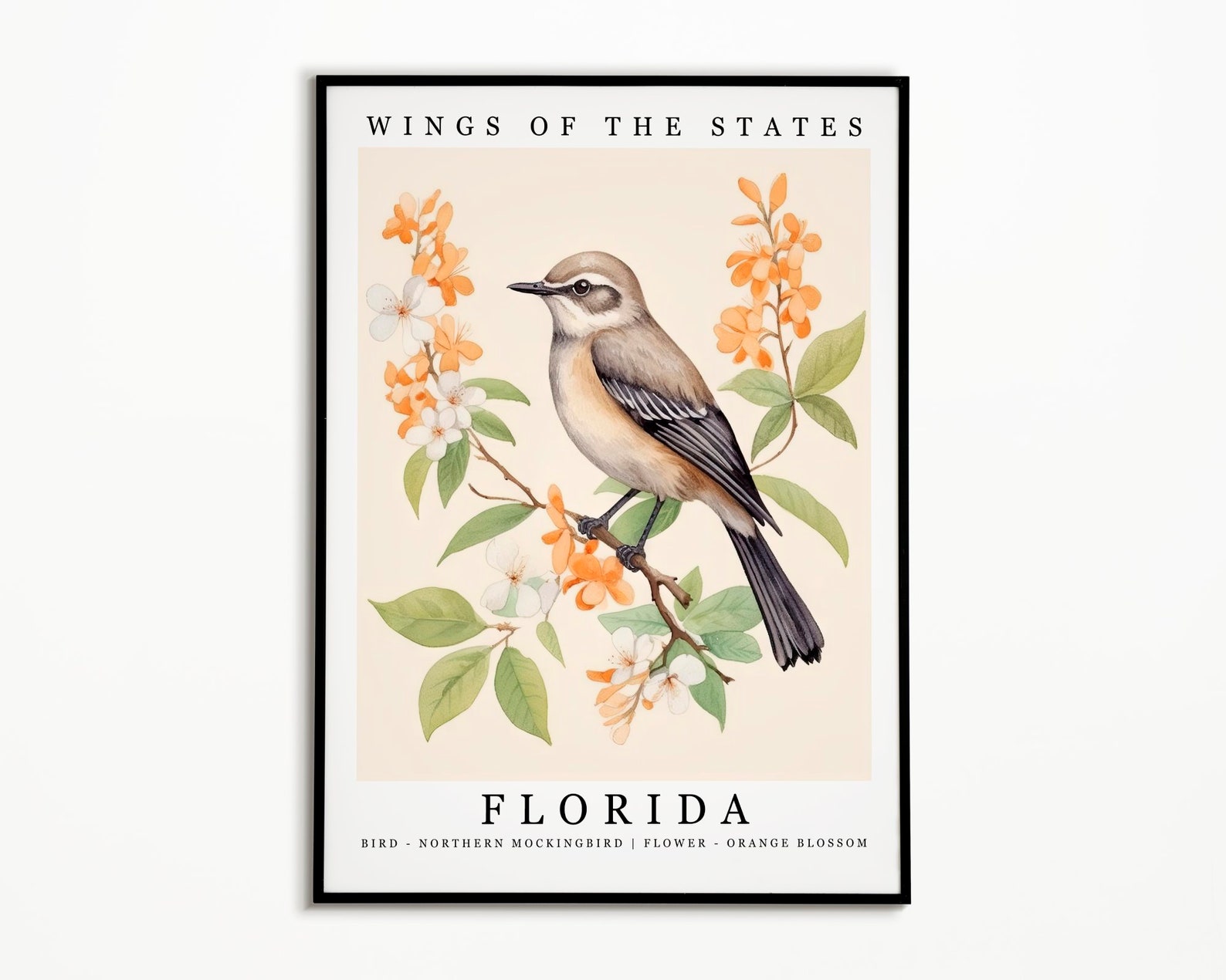 Florida State Bird Northern Mockingbird and State Flower - Etsy
