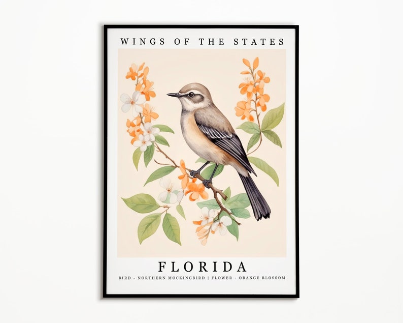Florida State Bird Northern Mockingbird and State Flower - Etsy