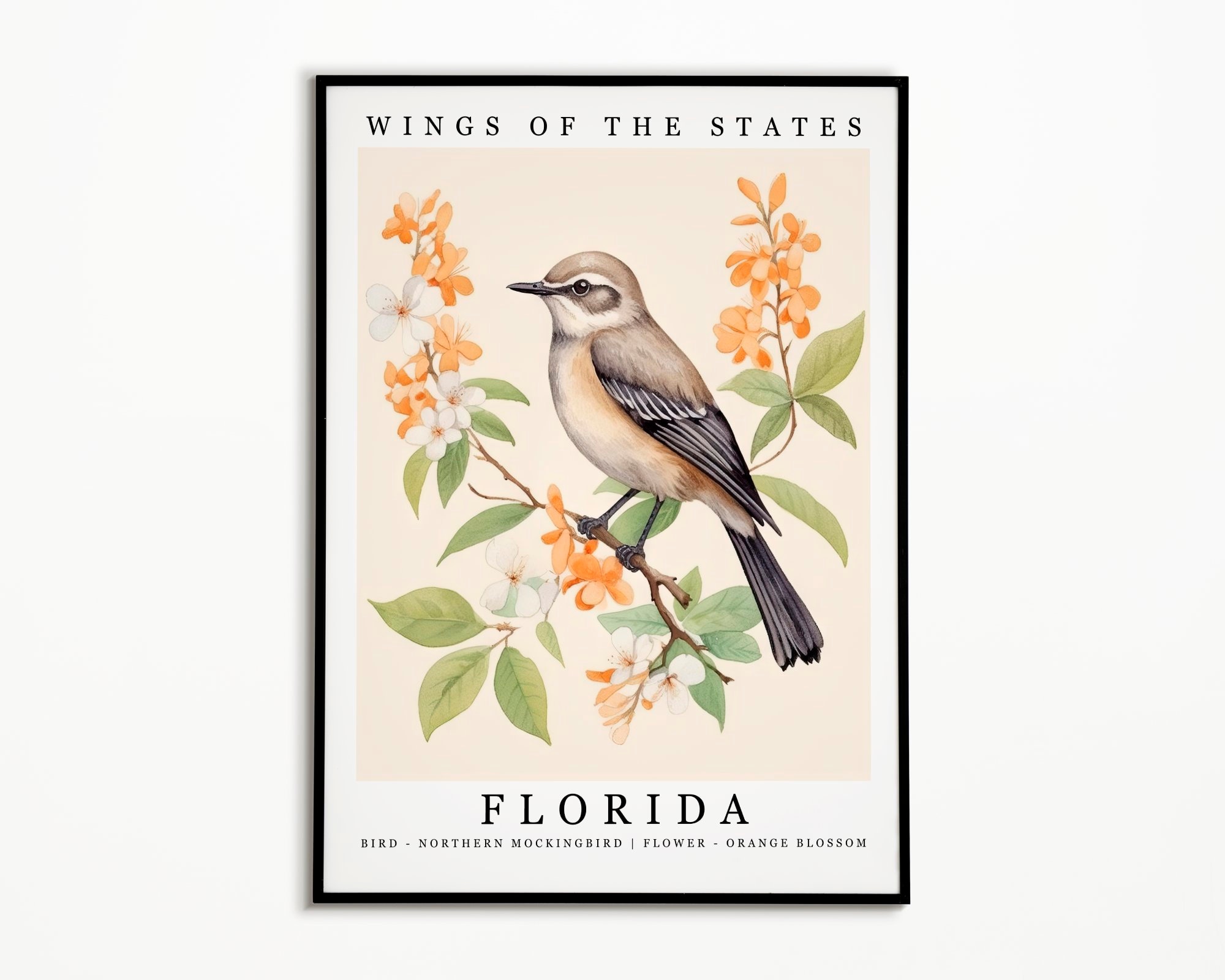 Florida State Bird Northern Mockingbird and State Flower - Etsy