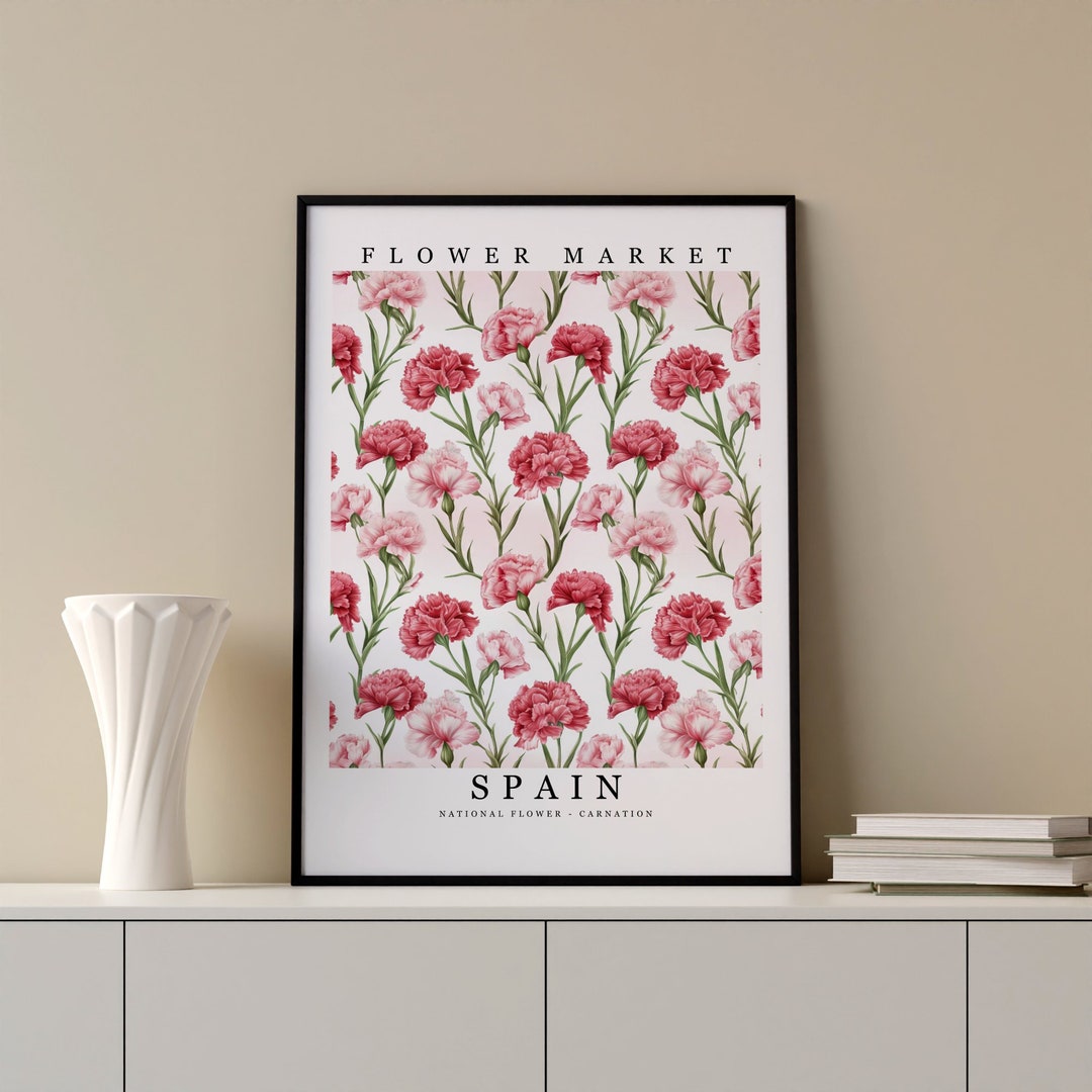 Spain National Flower - Carnation Wall Art Print Flower Market Poster ...