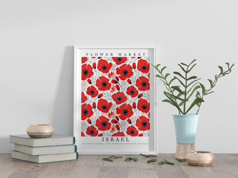 Israel National Flower - Red Anemone Coronaria Wall Art Print Flower ...