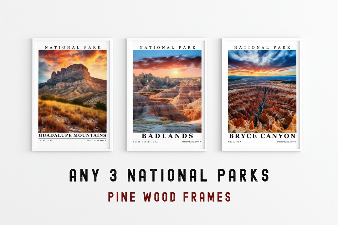 National Parks Bundle : Set of 3 Prints - Wooden Framed Poster With ...