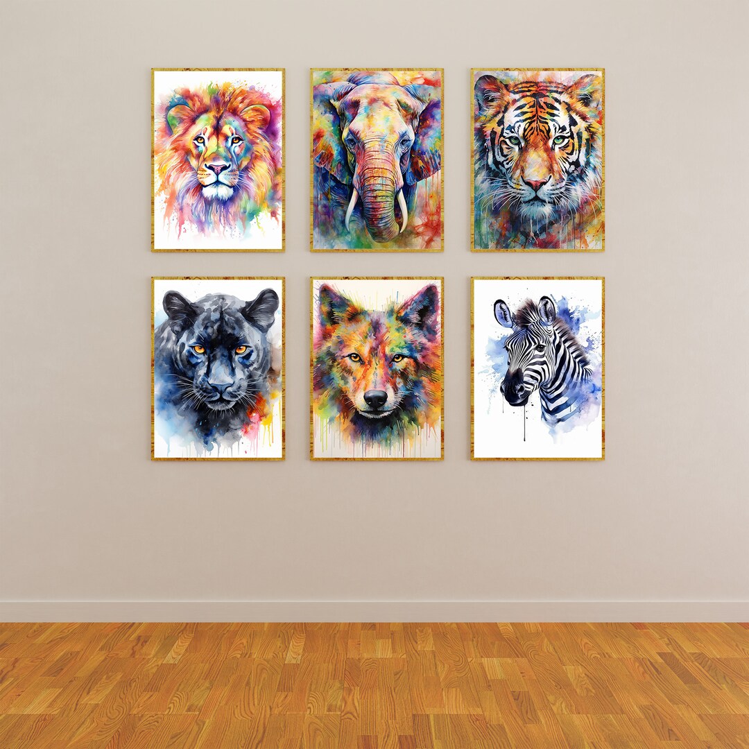 6-in-1 Watercolor Printable Art Safari Animals Combo-lion, Tiger ...