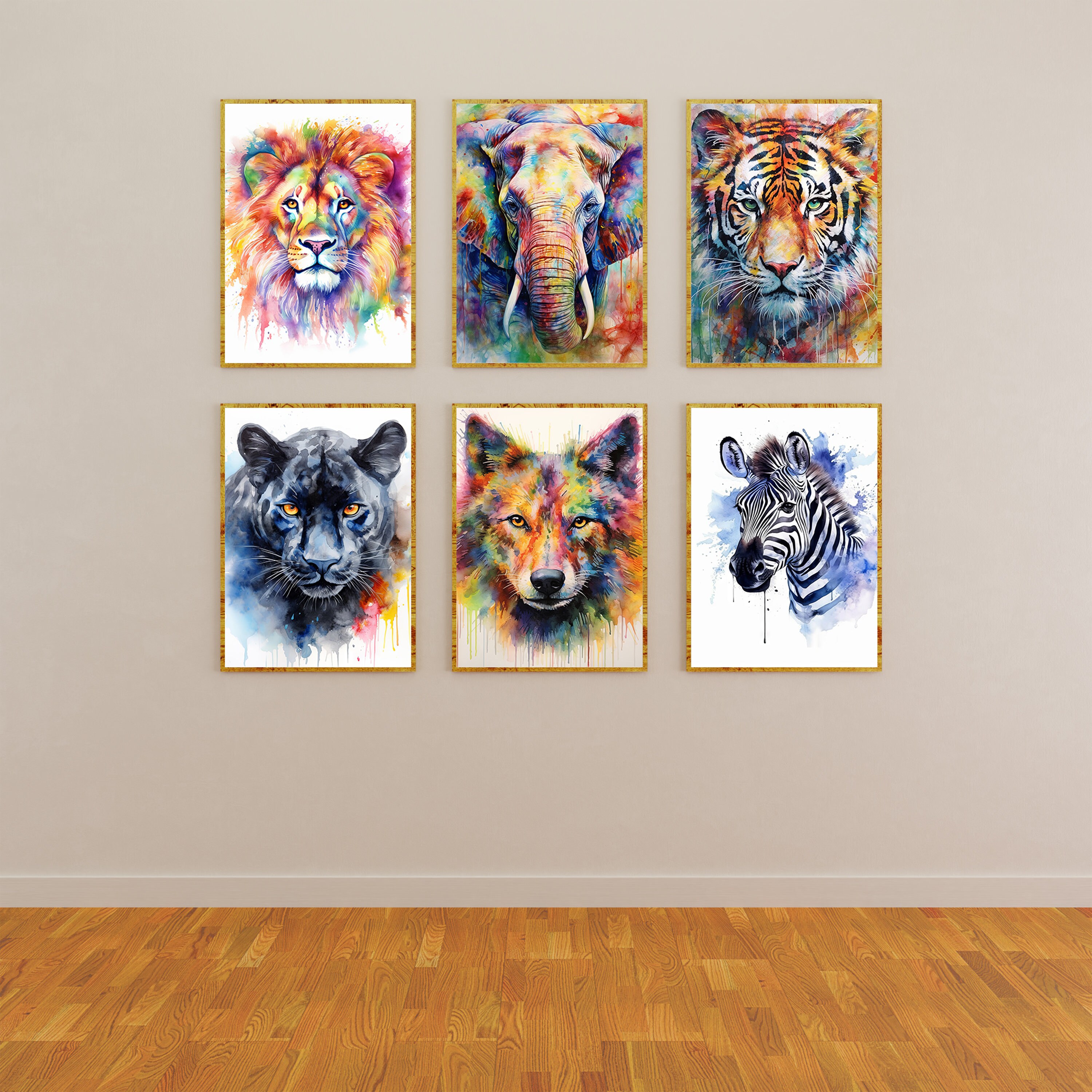 6-in-1 Watercolor Printable Art Safari Animals Combo-lion - Etsy