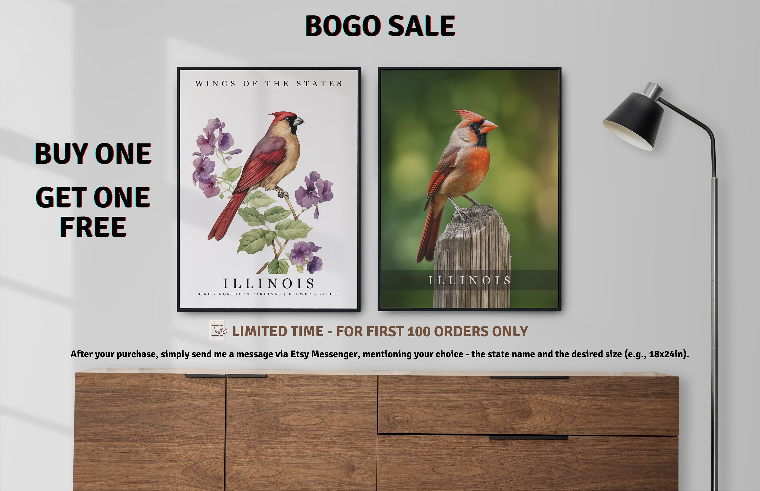 Illinois State Bird Northern Cardinal and State Flower - Etsy