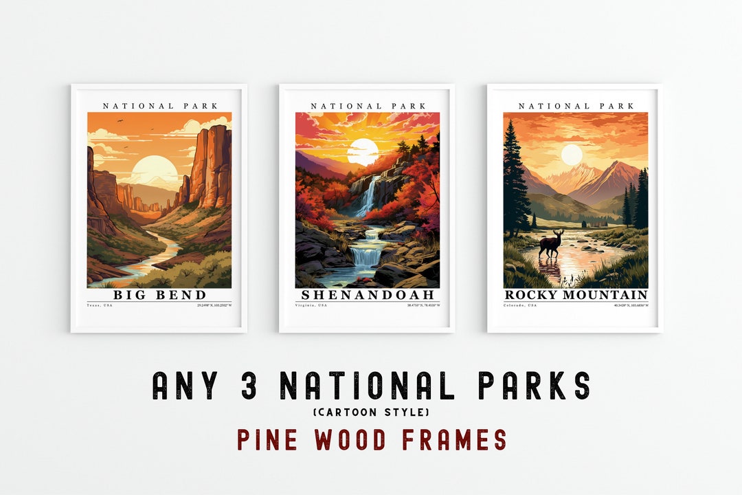 Cartoon Style National Parks Bundle Set of 3 Prints Wooden - Etsy
