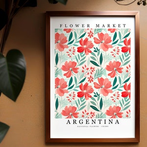 Argentina National Flower - Ceibo Wall Art Print Flower Market Poster ...
