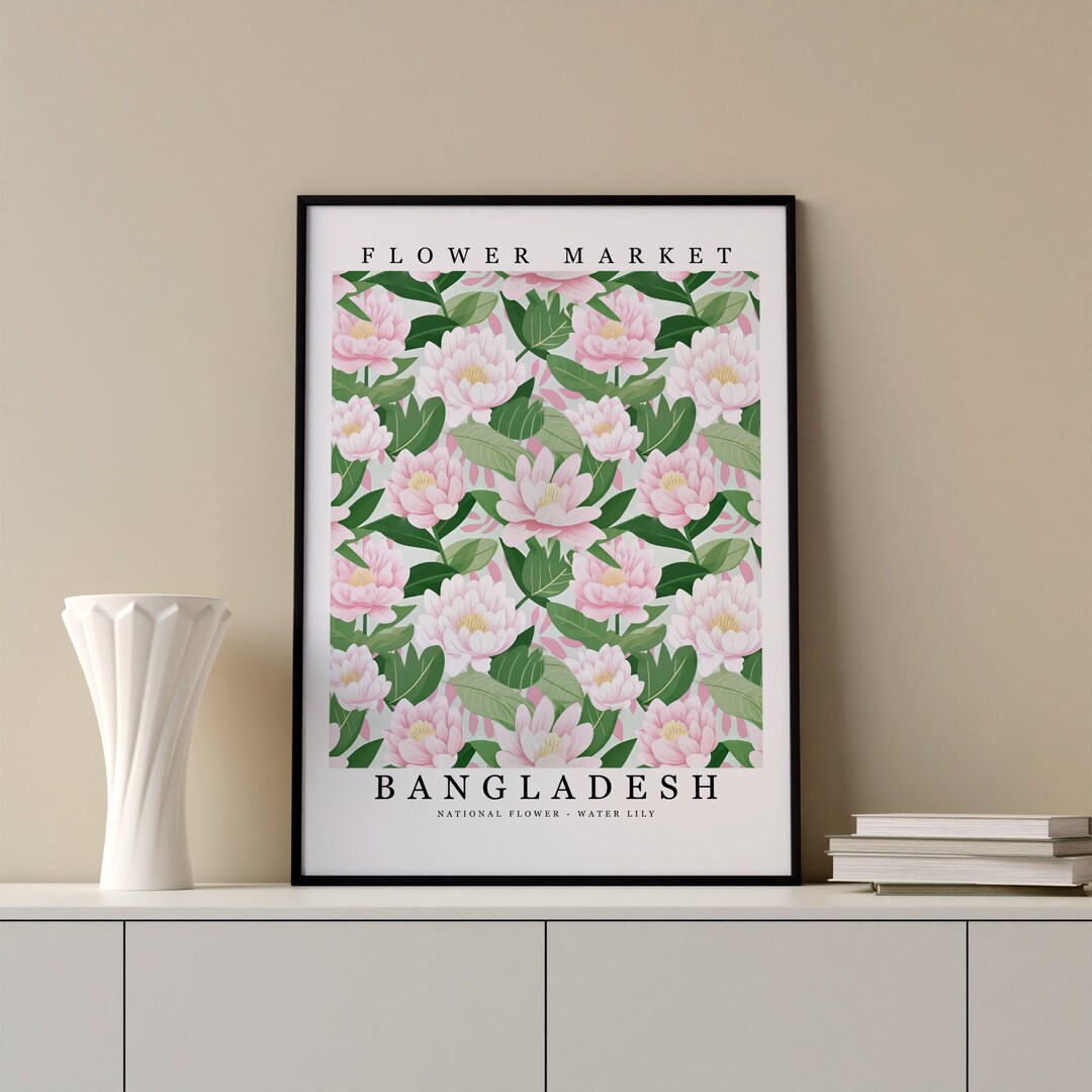 Bangladesh National Flower - Water Lily Wall Art Print Flower Market Poster Printable Digital ...