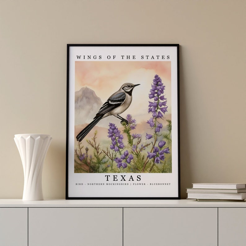 Texas State Bird - Northern Mockingbird and State Flower - Bluebonnet ...