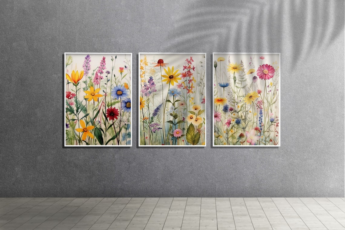Watercolor Wildflowers Floral Botanical Prints D2, Minimalist Modern ...