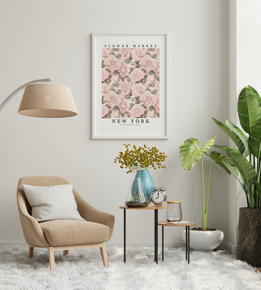 New York State Flower - Rose Wall Art Print Flower Market Poster ...