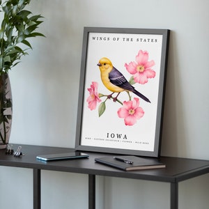 Iowa State Bird - Eastern Goldfinch and State Flower - Wild Rose ...