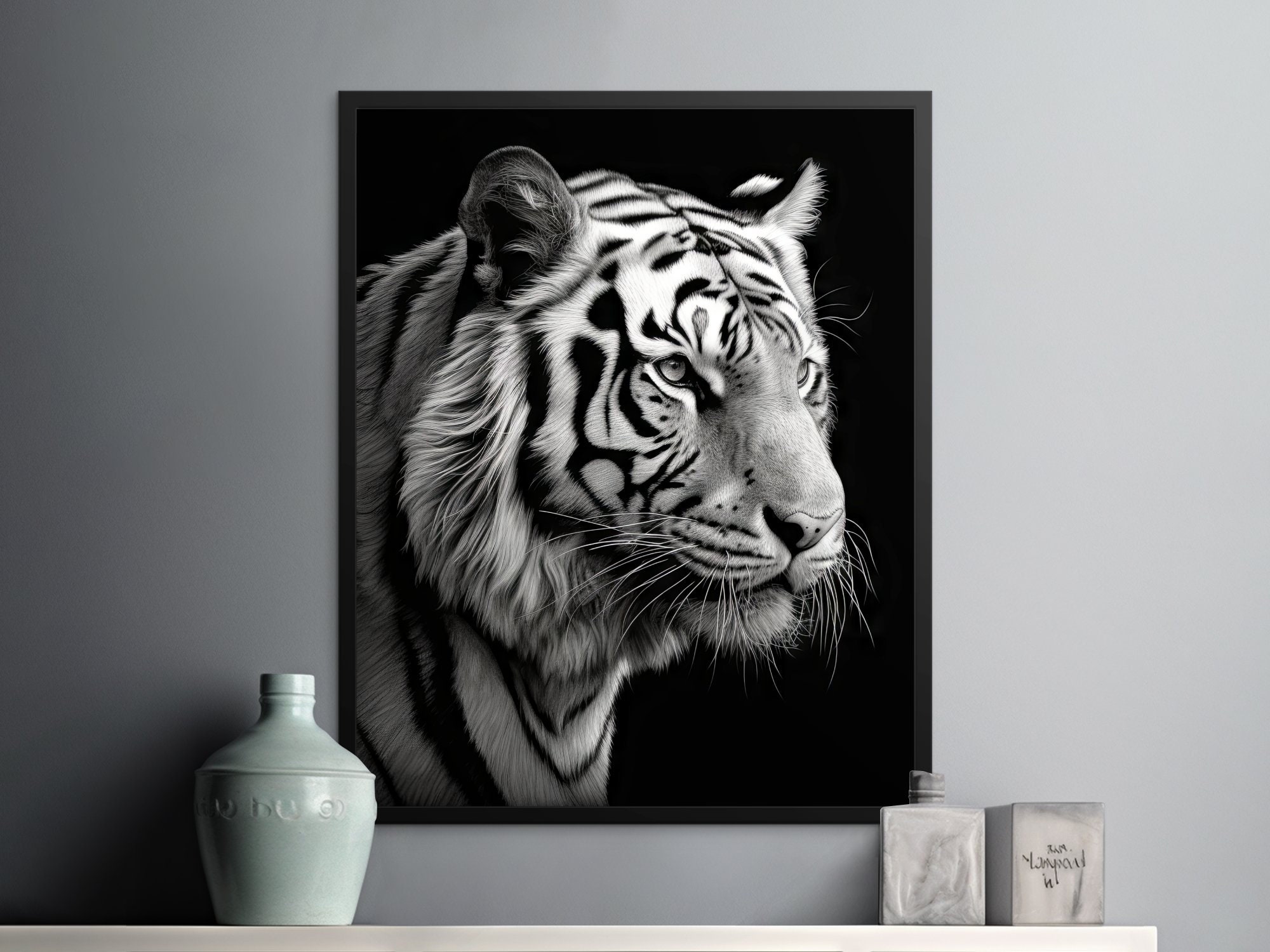 Black and White Tiger Printable Art Tiger Print Download - Etsy
