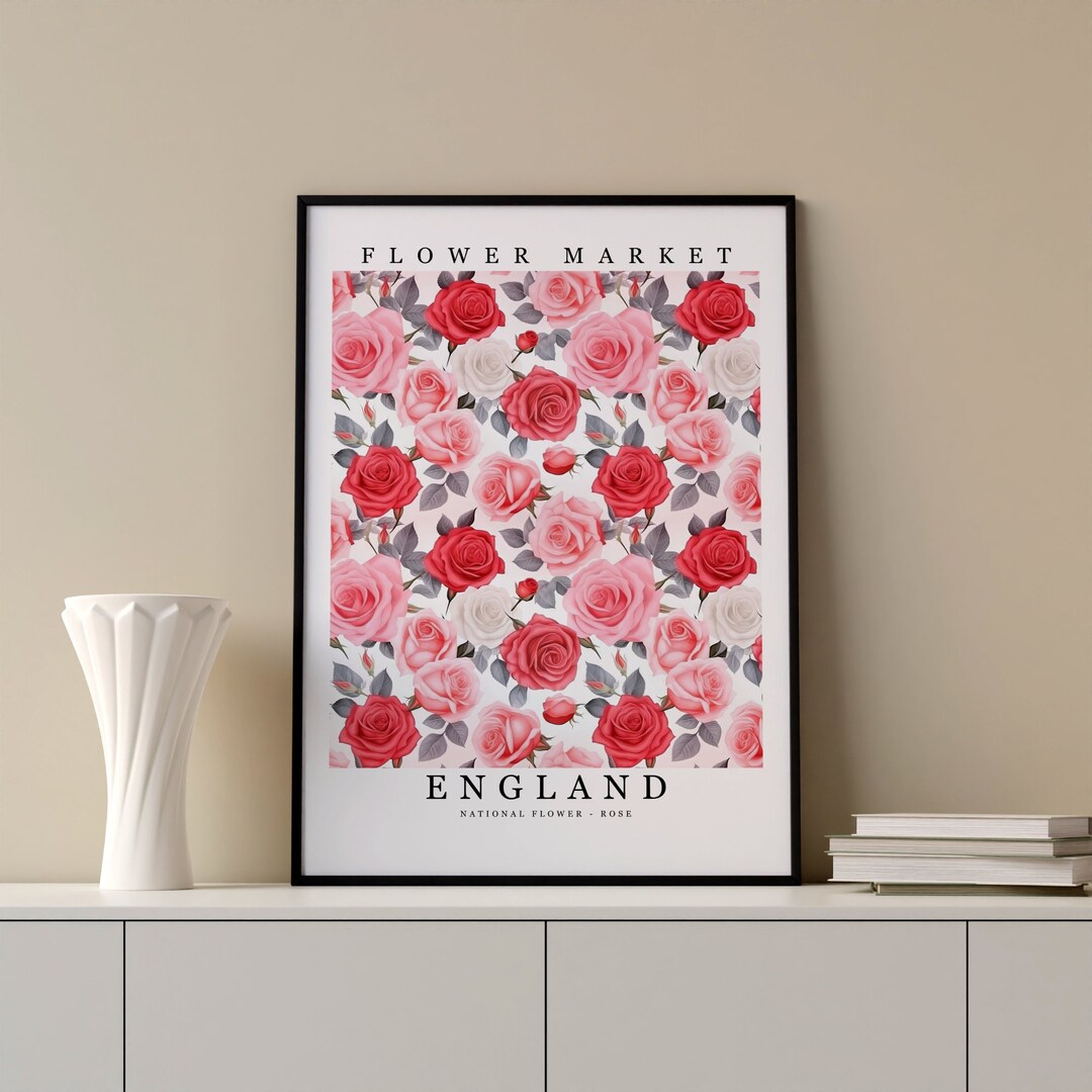 England National Flower - Rose Wall Art Print Flower Market Poster ...