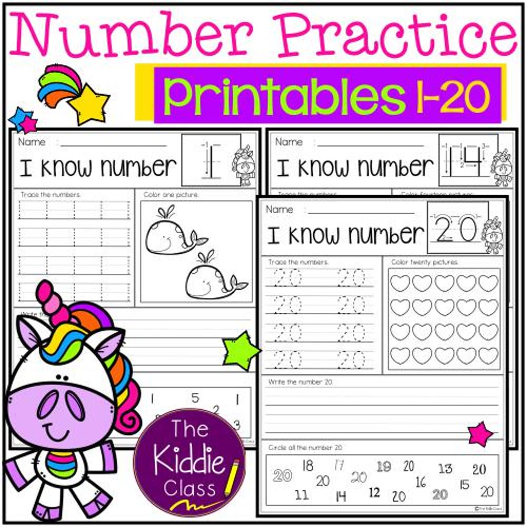 Number Practice Printables 1-20 - Etsy