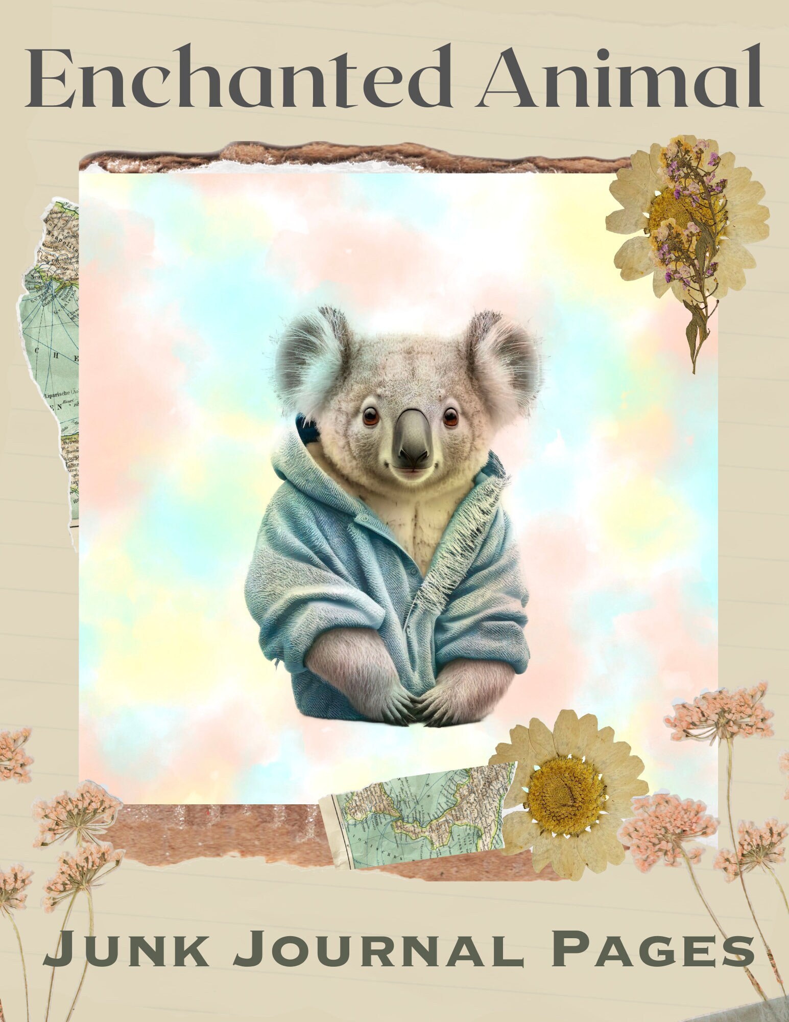 Enchanted Animals - Bundle 4, Printable Journal Pages, Watercolor ...