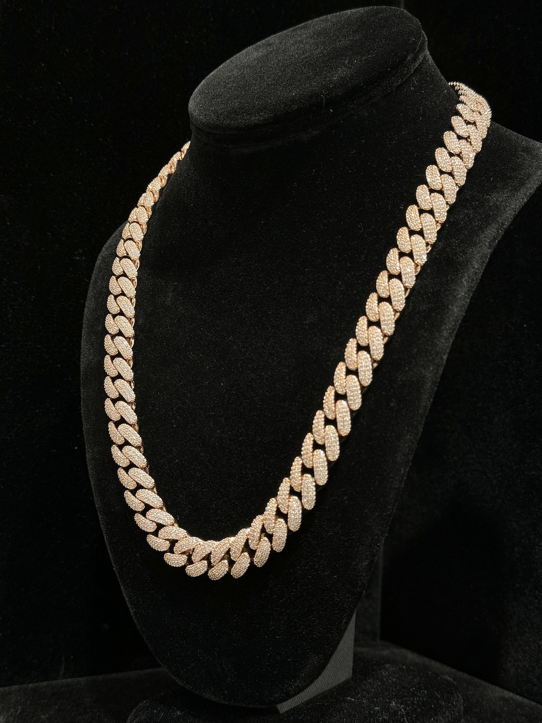 ROSE Gold Miami Cuban Link Chain 14k Necklace, Real 14K Yellow Gold,man ...