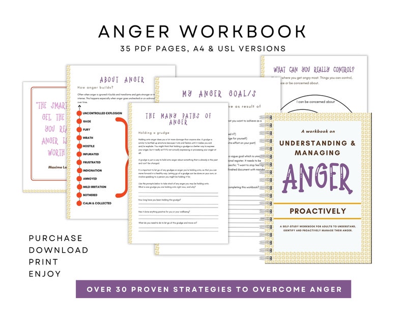Printable Overcome Anger Bundle Anger Workbook Anger Journal Anger ...