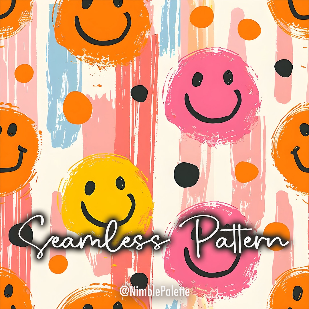 Printable Watercolor Smiley Face Seamless Pattern, Smiley Illustration ...