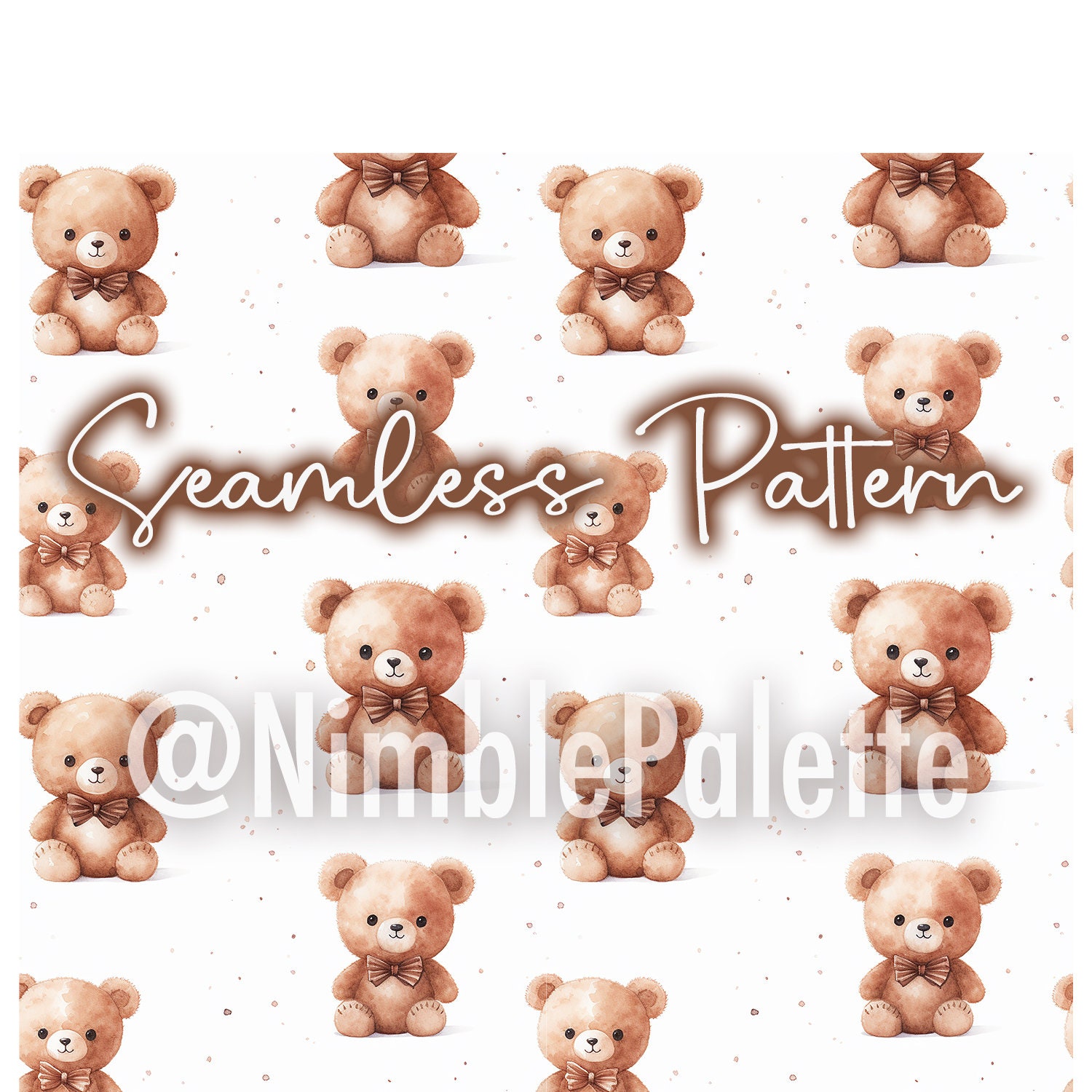 Printable Watercolor Teddy Bear Seamless Patterns, Pink and Blue Hearts ...