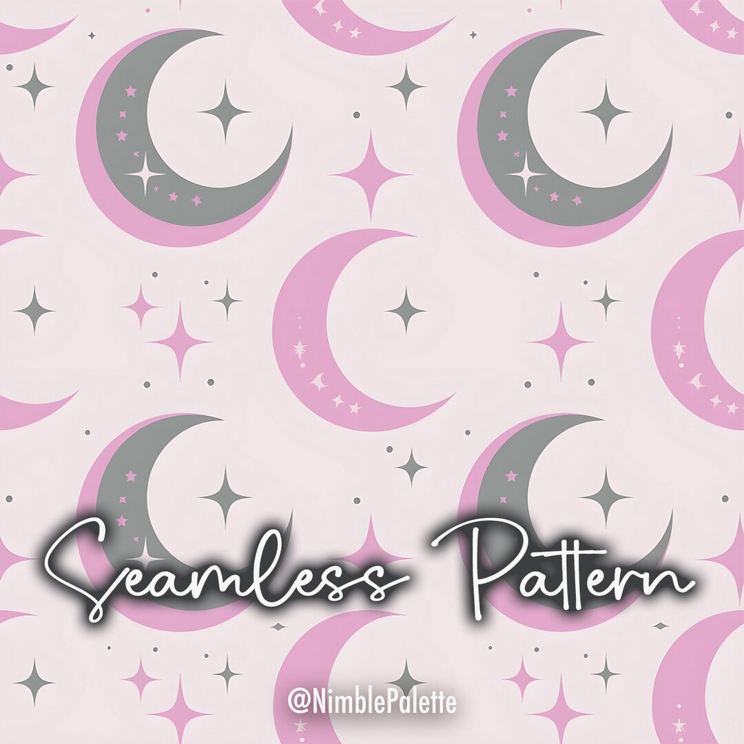 Printable Light Pink Sketchy Retro Moon and Star Seamless, Moon ...