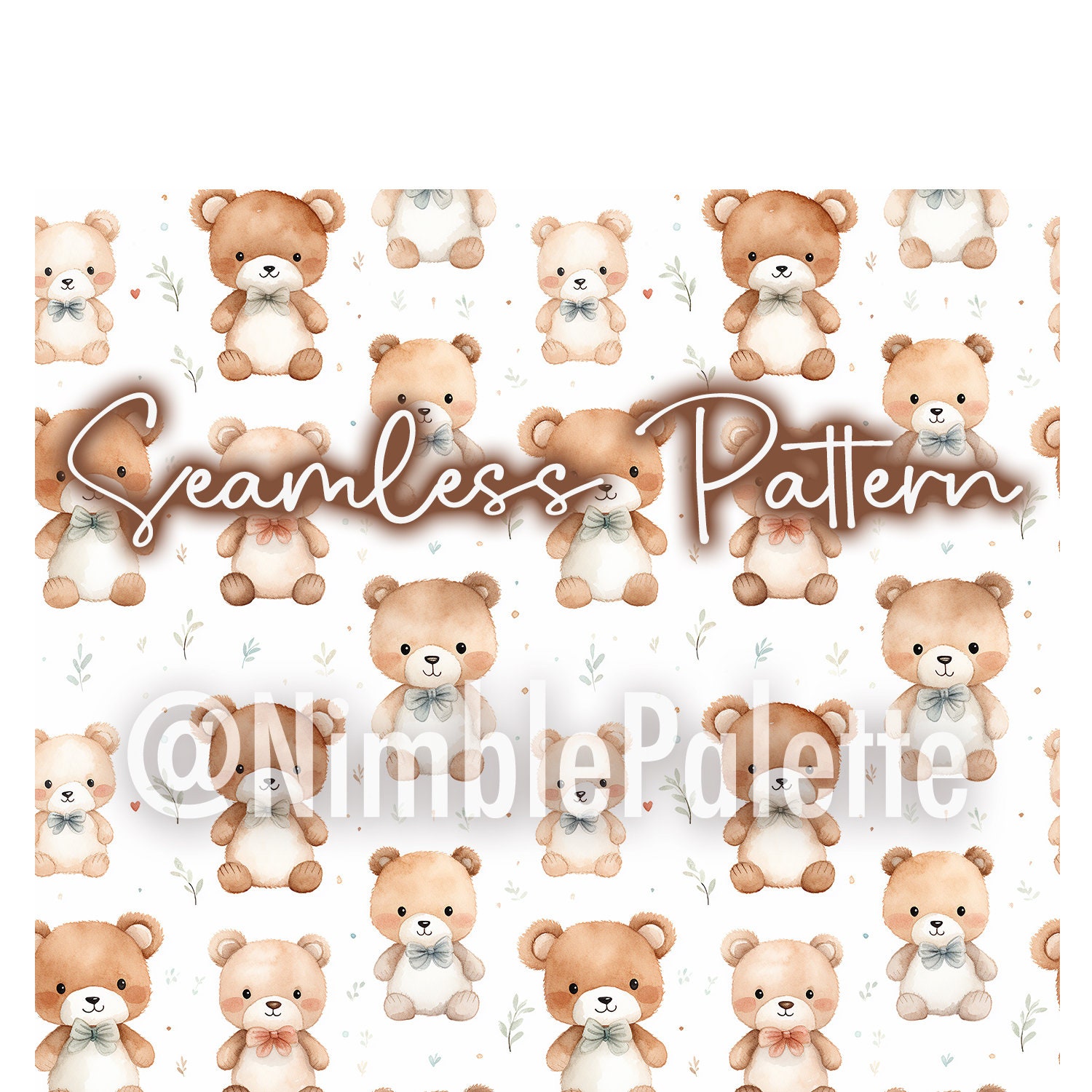 Printable Watercolor Teddy Bear Seamless Patterns, Pink and Blue Hearts ...