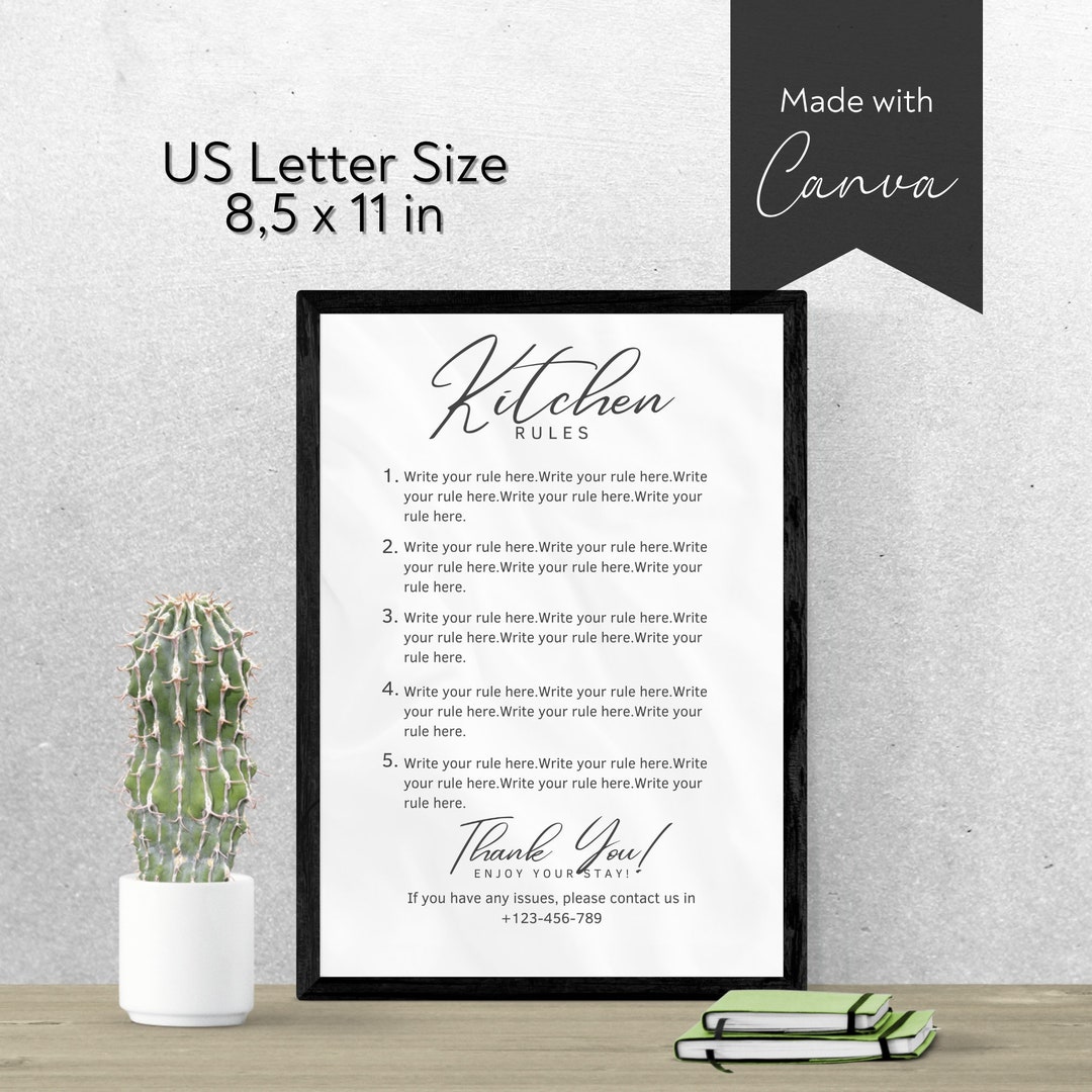 Airbnb Kitchen Rules Poster Template / Airbnb Welcome Guide / Final ...