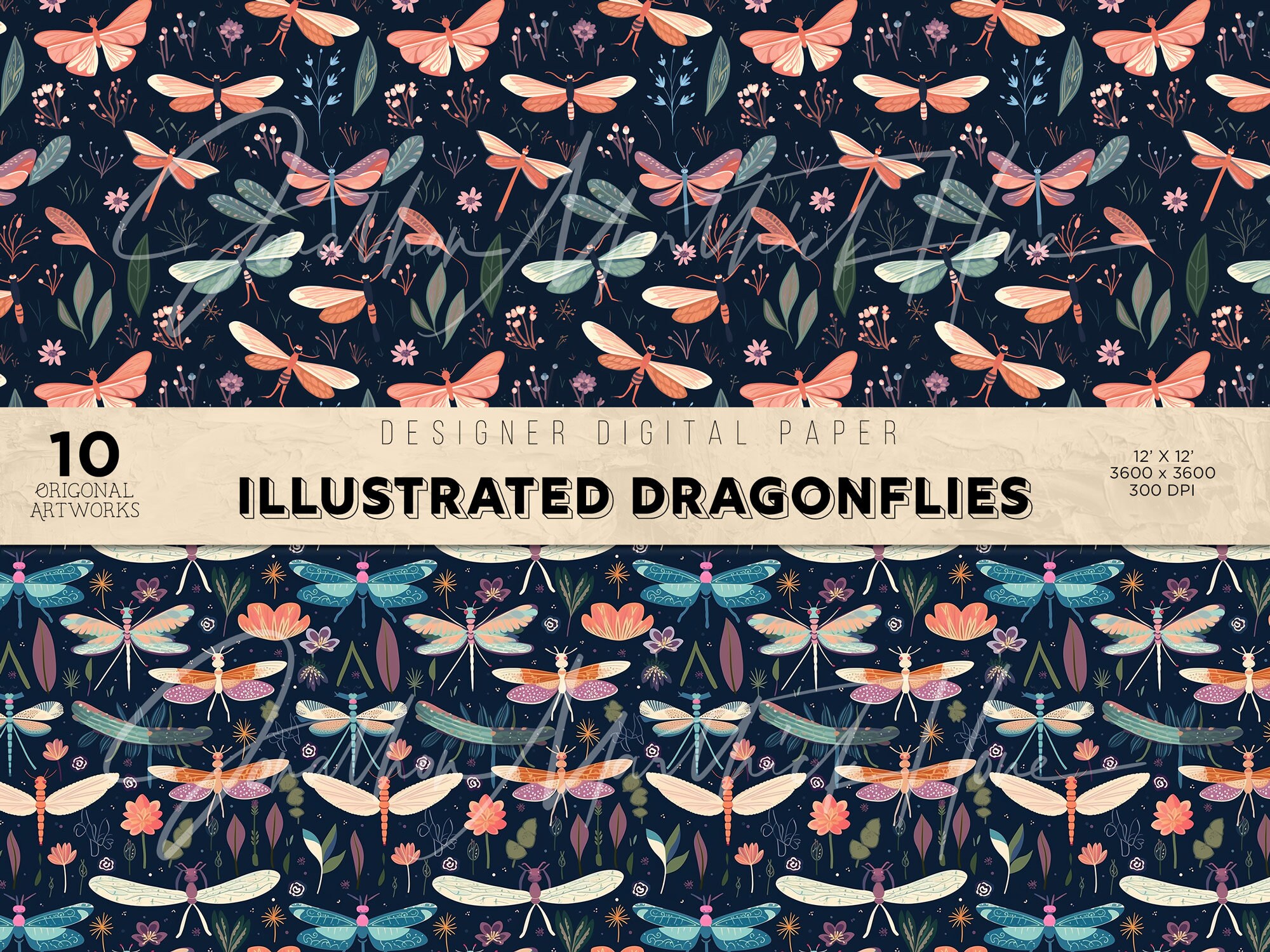 10 Illustrated Dragonflies | Dragonfly Patterns Seamless Dragonflies ...