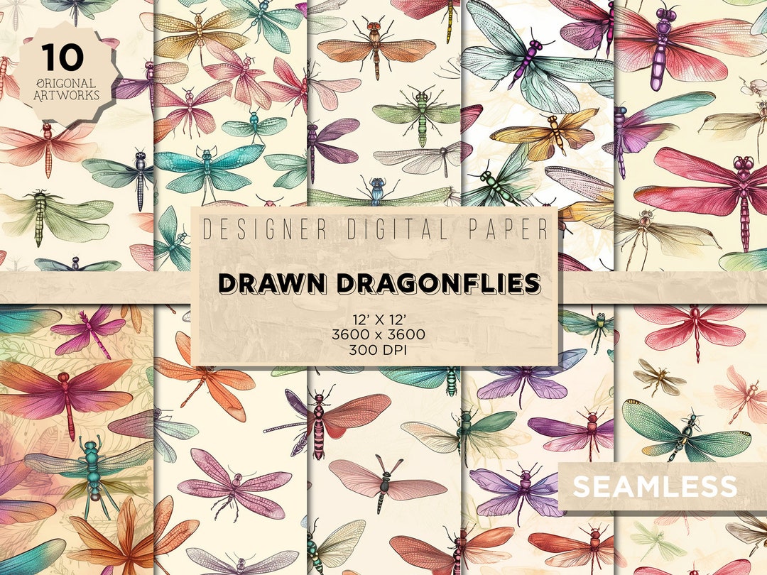 10 Drawn Dragonflies | Dragonfly Patterns Seamless Dragonflies Fairy ...
