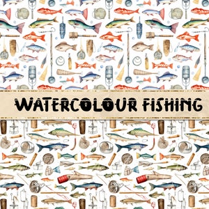 10 Watercolour Fishing Theme | Fishing Seamless Fishing Digital Paper ...