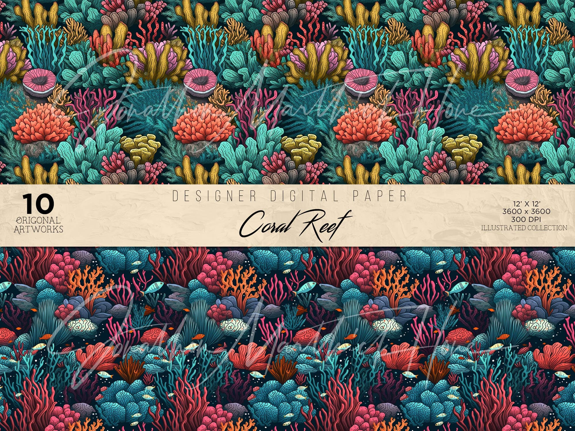 Coral Reef 10 Seamless Patterns Digital Paper Illustrated Coral ...