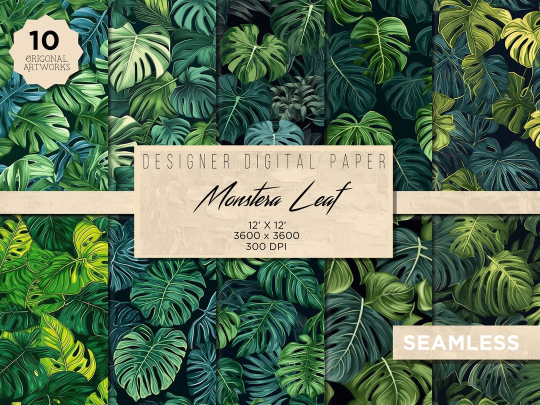 Monstera Leaf 10 Seamless Patterns Digital Paper Monstera Leaf Design ...