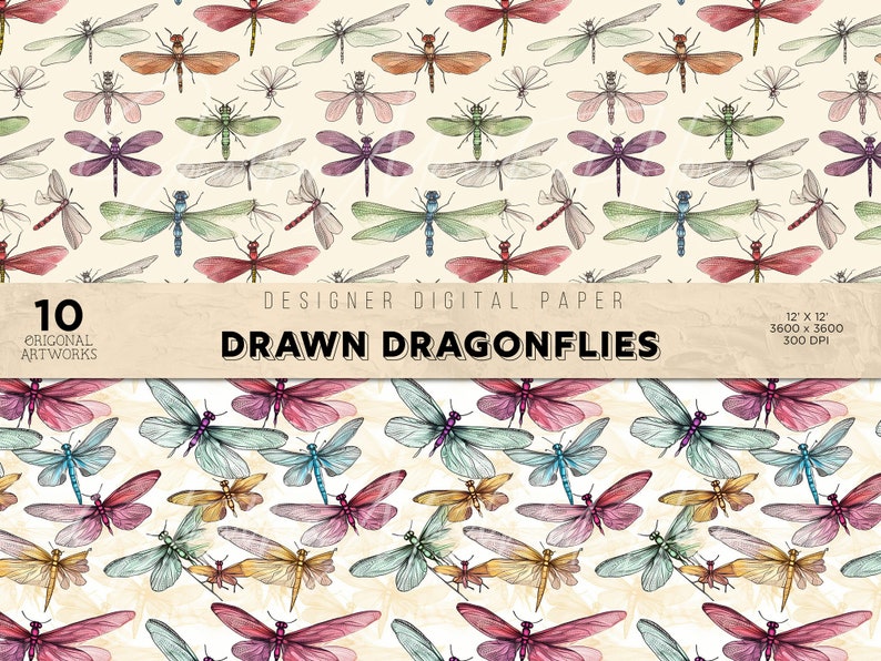 10 Drawn Dragonflies | Dragonfly Patterns Seamless Dragonflies Fairy ...