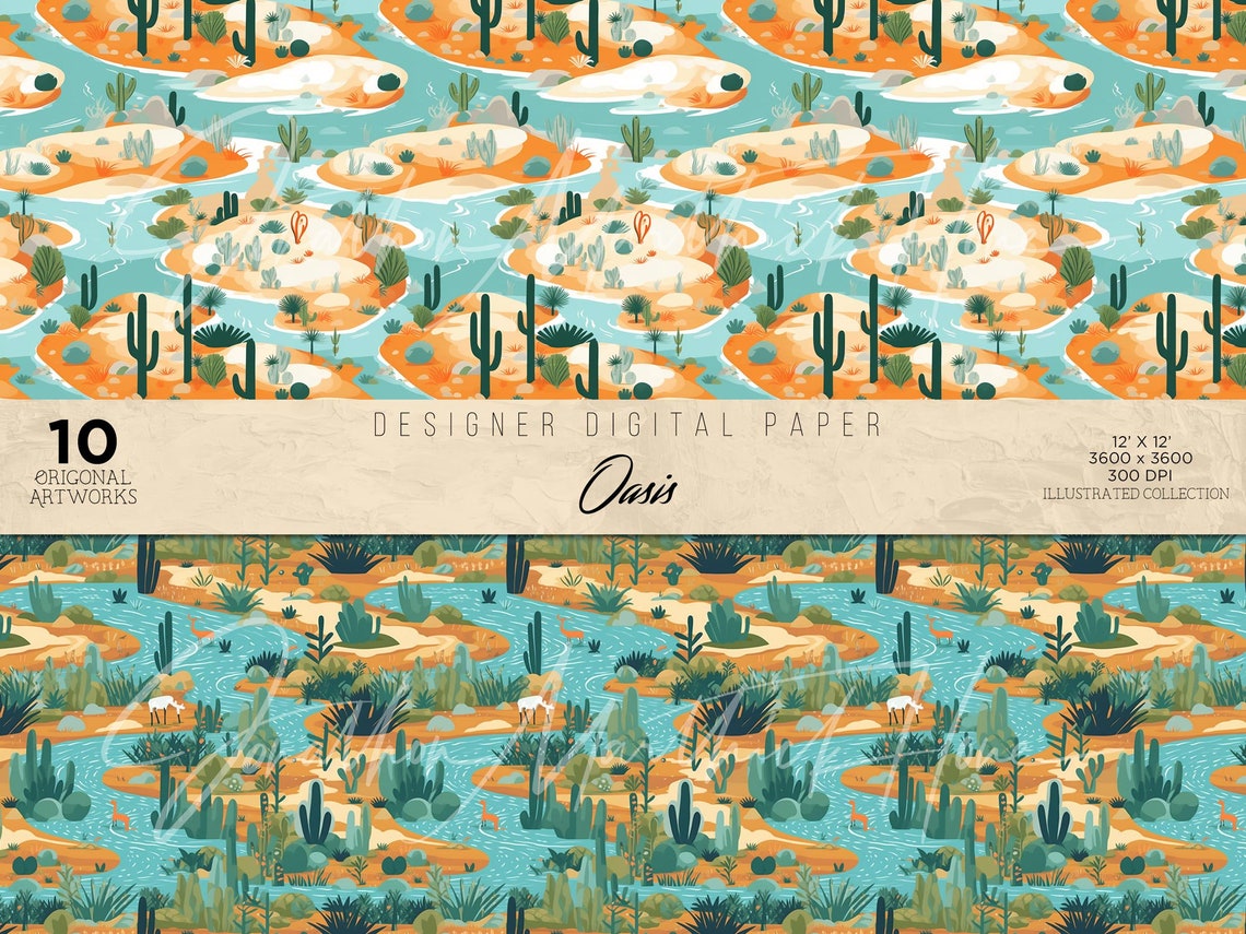Desert Oasis | 10 Seamless Patterns Digital Paper Desert Oasis Art ...