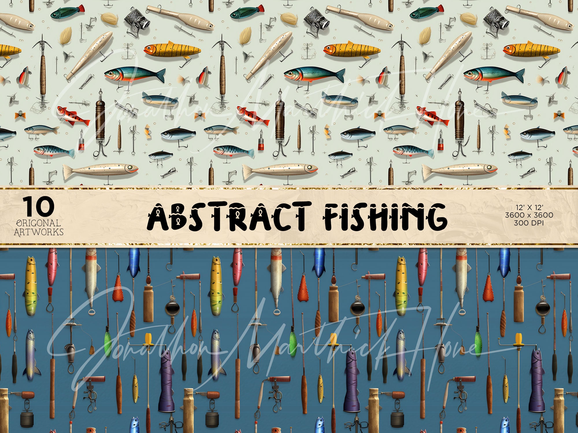 10 Abstract Fishing Theme | Fishing Seamless Fishing Digital Paper ...