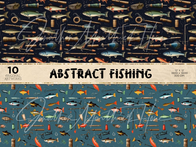 10 Abstract Fishing Theme | Fishing Seamless Fishing Digital Paper ...