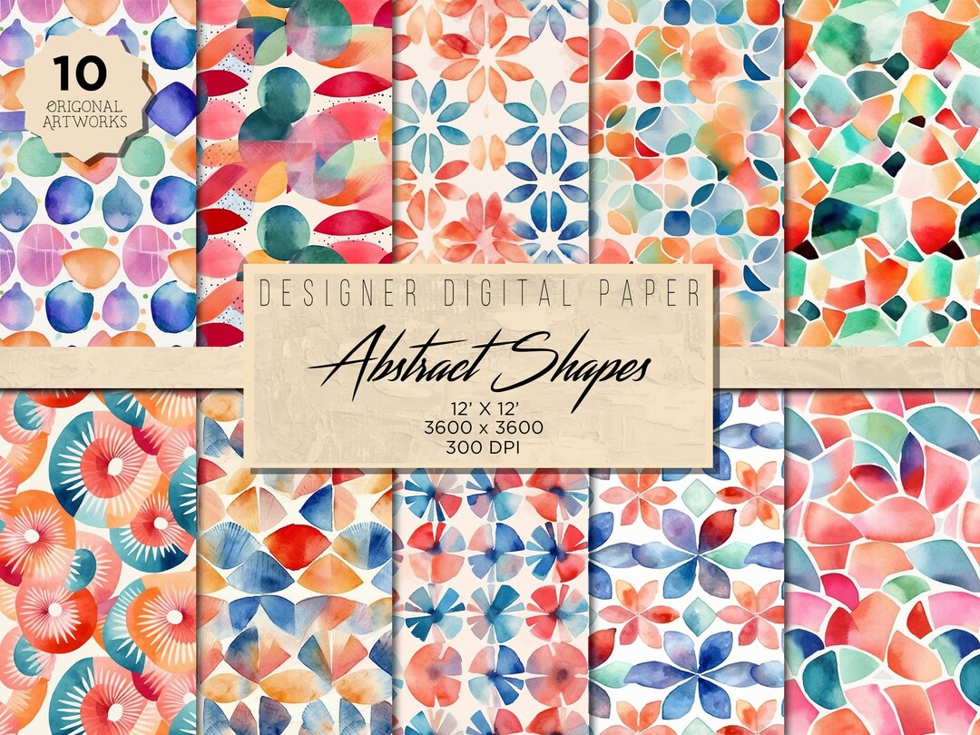 Watercolour Shapes | 10 Seamless Watercolour Digital Paper Repeating ...