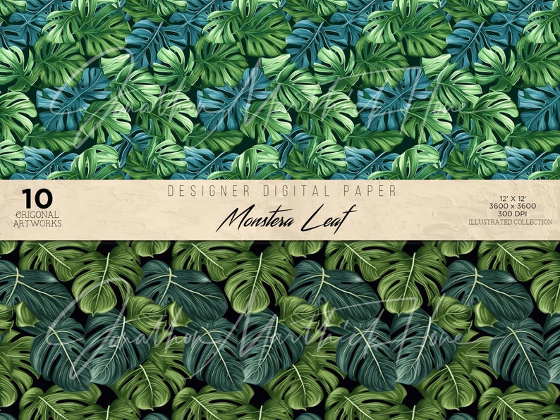 Monstera Leaf 10 Seamless Patterns Digital Paper Monstera Leaf Design ...