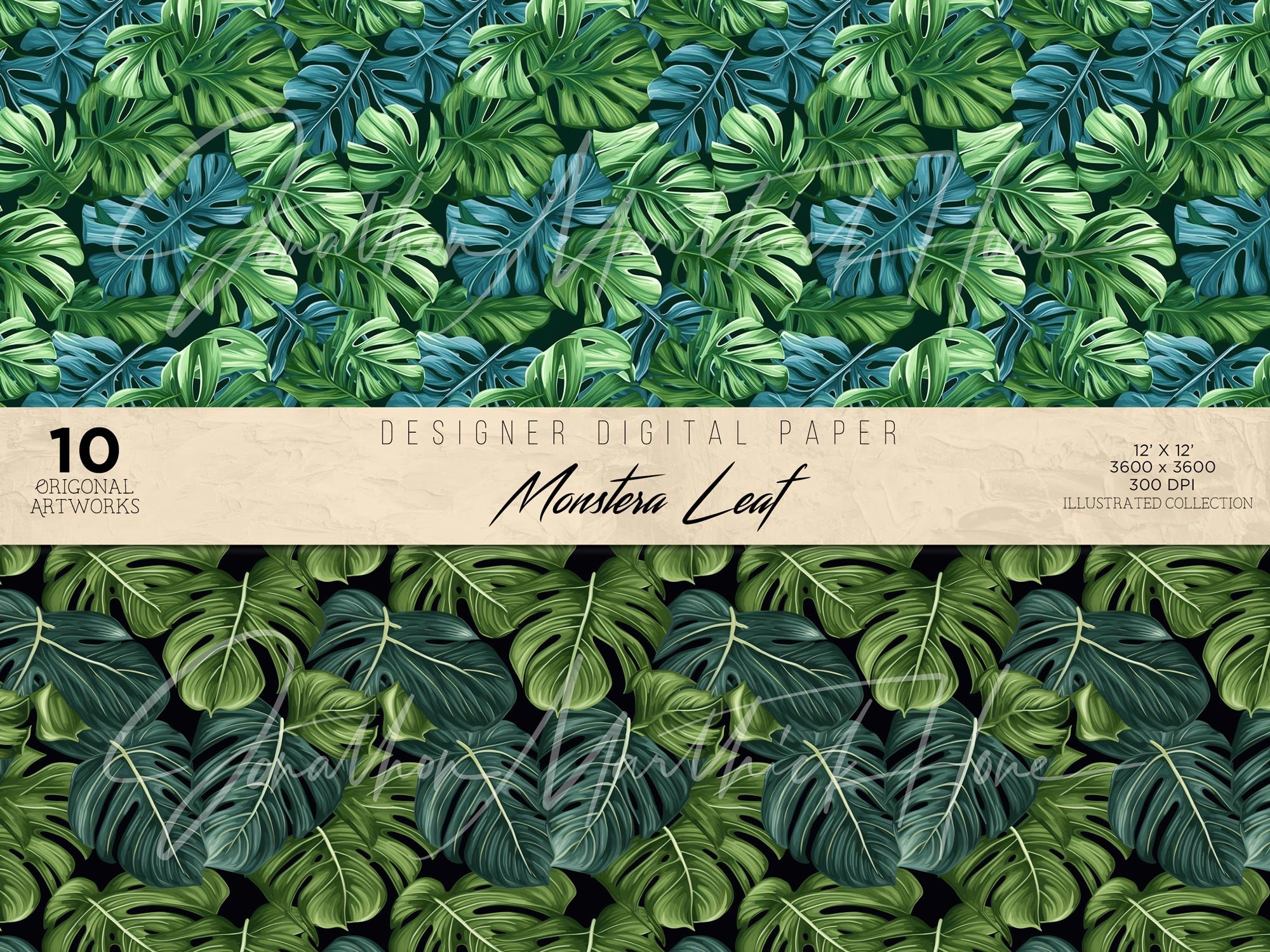 Monstera Leaf 10 Seamless Patterns Digital Paper Monstera Leaf Design ...