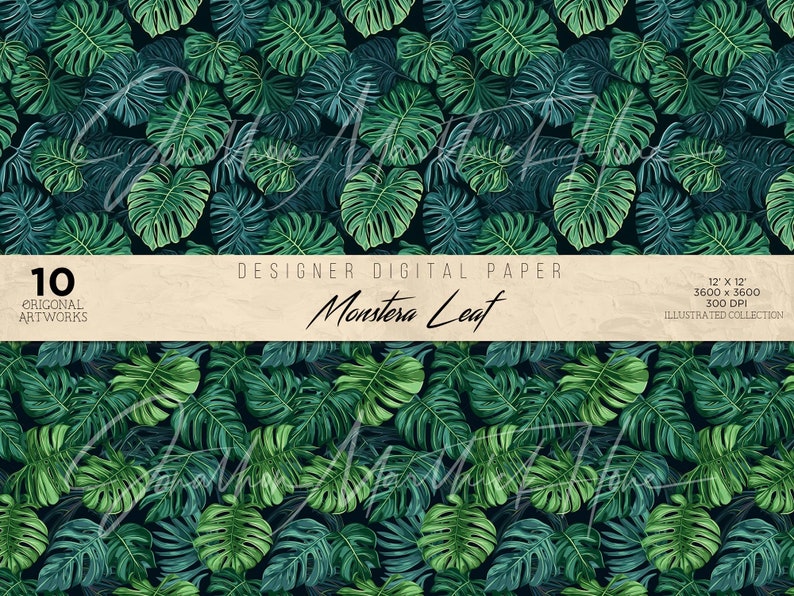 Monstera Leaf 10 Seamless Patterns Digital Paper Monstera Leaf Design ...
