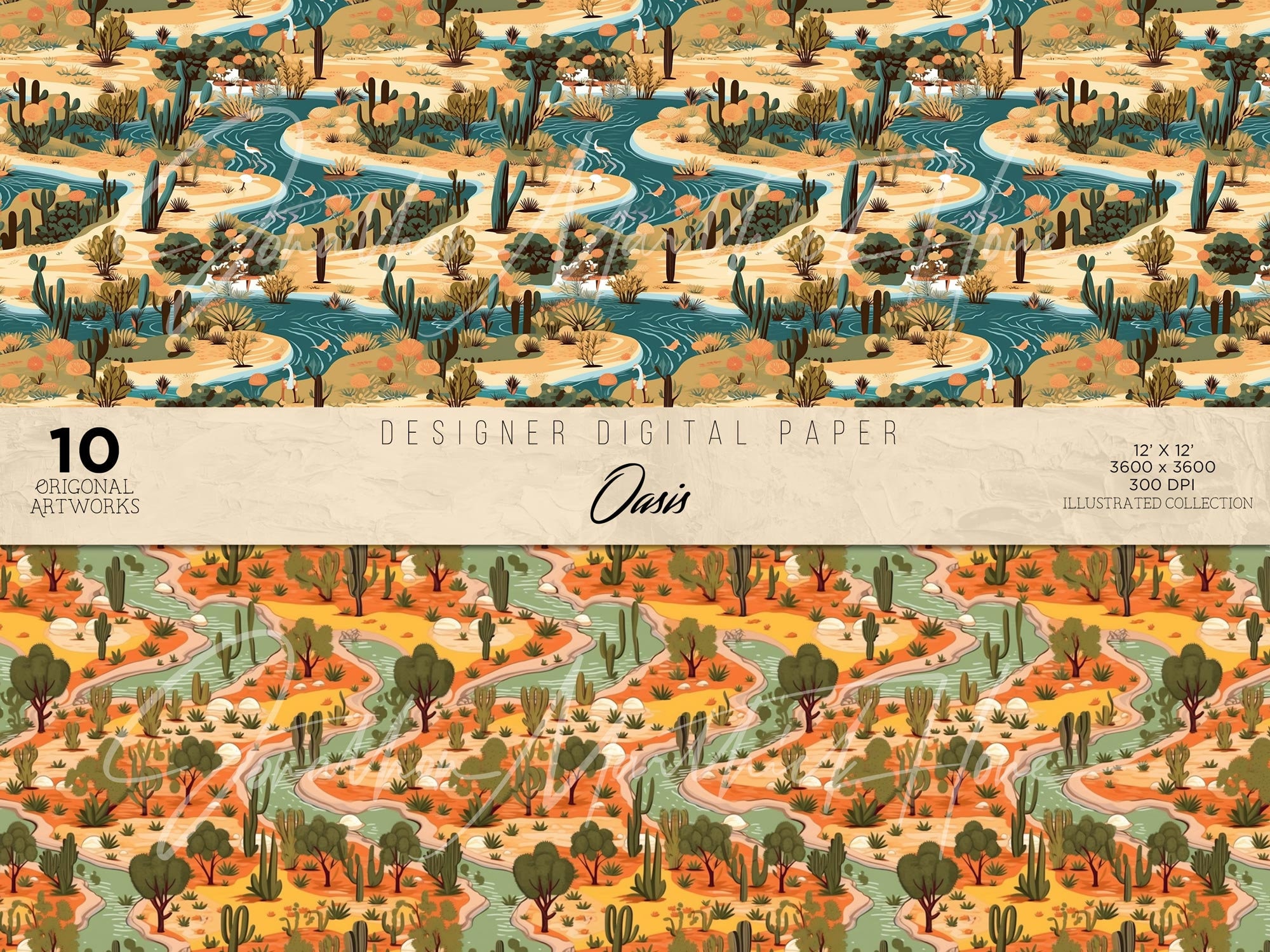Desert Oasis | 10 Seamless Patterns Digital Paper Desert Oasis Art ...