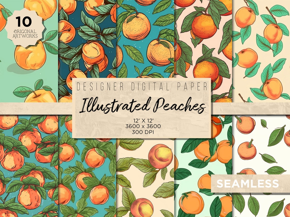 50 Peaches Bundle | Peaches Clipart Peach Pattern Peach Digital Paper ...