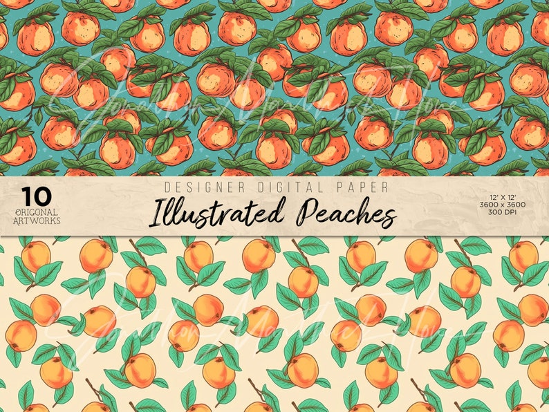 10 Illustrated Peaches | Peaches Clipart Peach Pattern Peach Digital ...