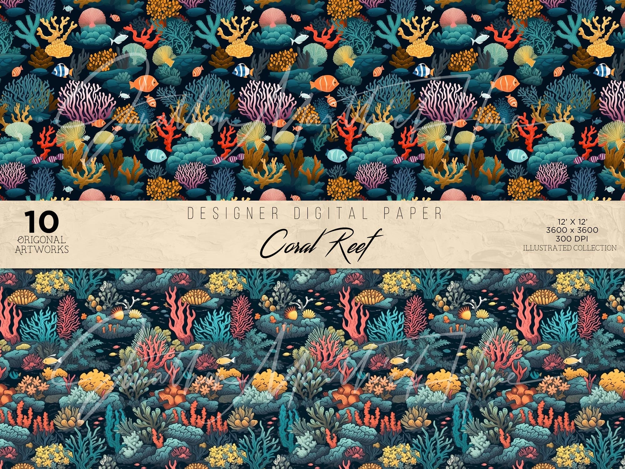 Coral Reef 10 Seamless Patterns Digital Paper Illustrated Coral ...