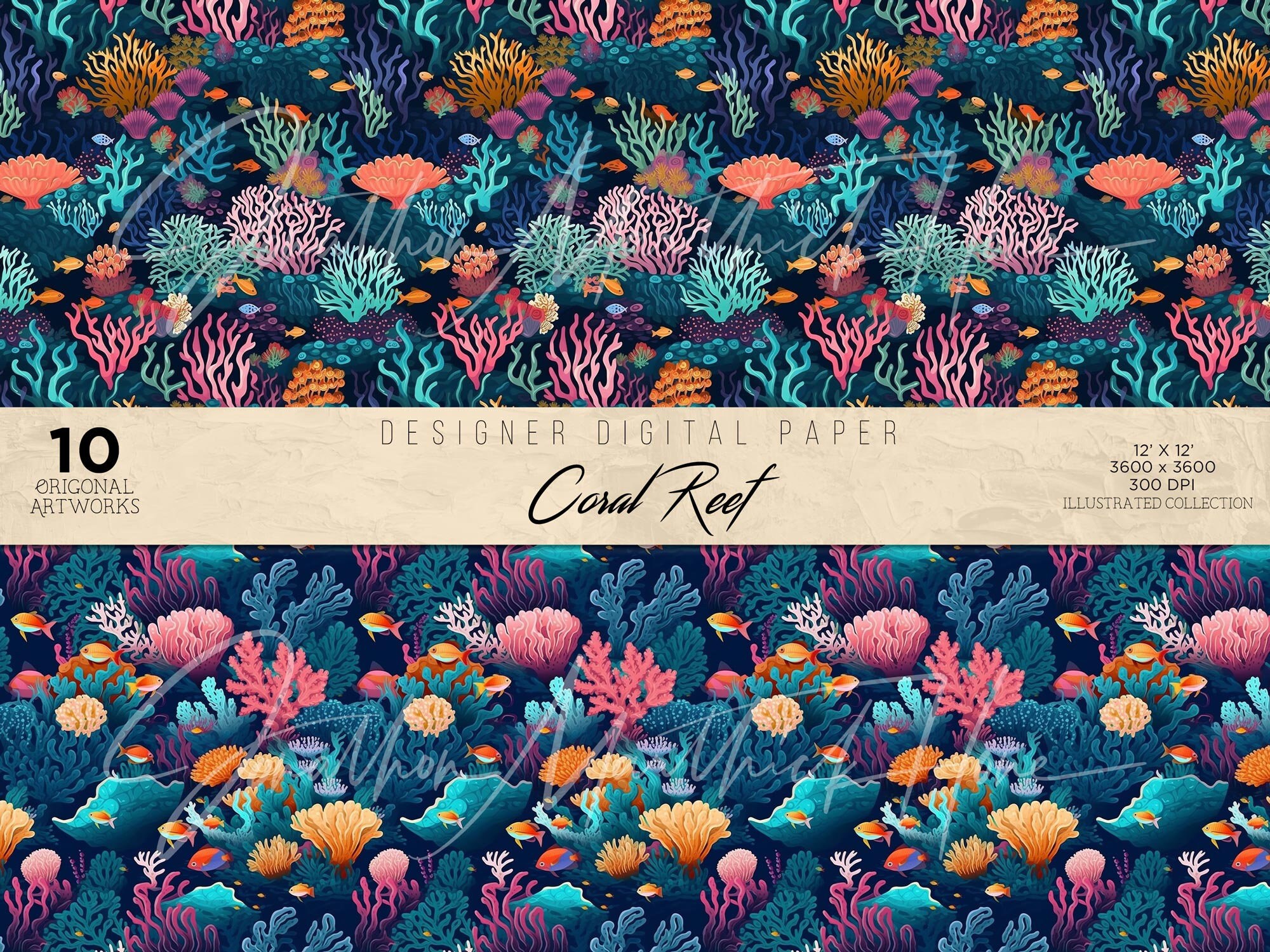 Coral Reef 10 Seamless Patterns Digital Paper Illustrated Coral ...
