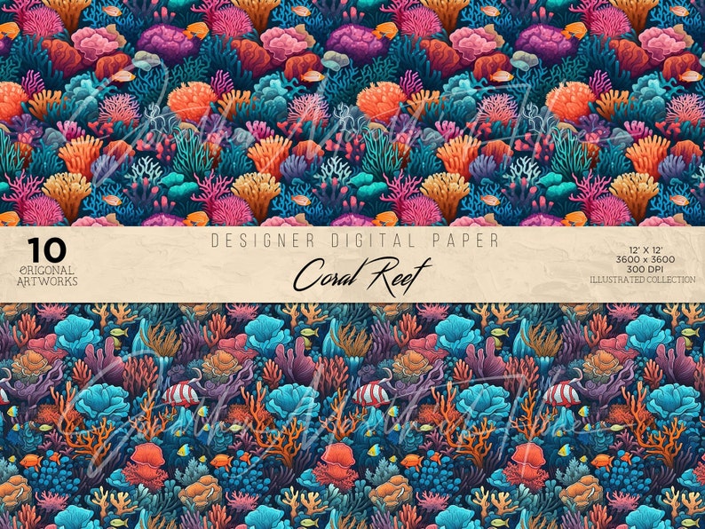 Coral Reef 10 Seamless Patterns Digital Paper Illustrated Coral ...